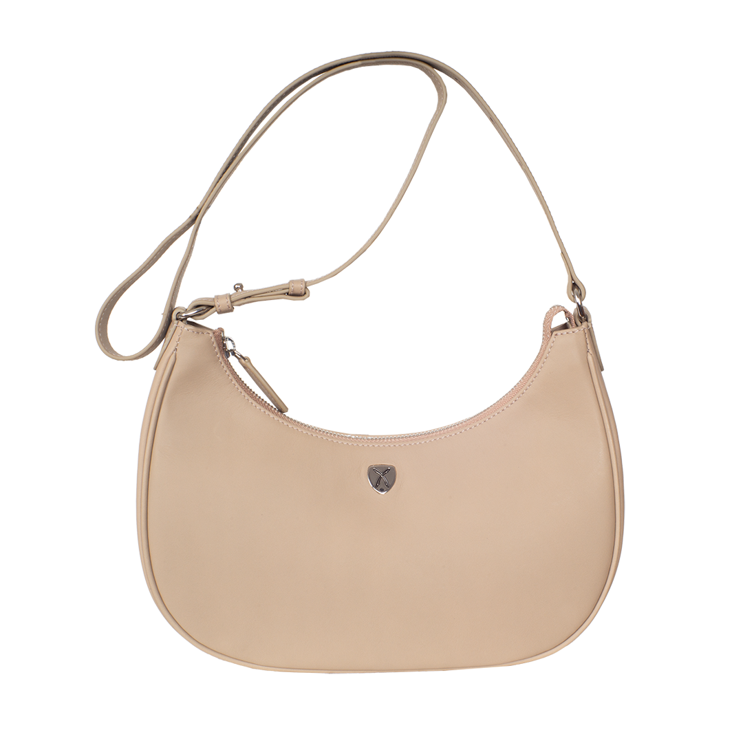 Elegante Schultertasche glattes Leder beige | Corf Offermann